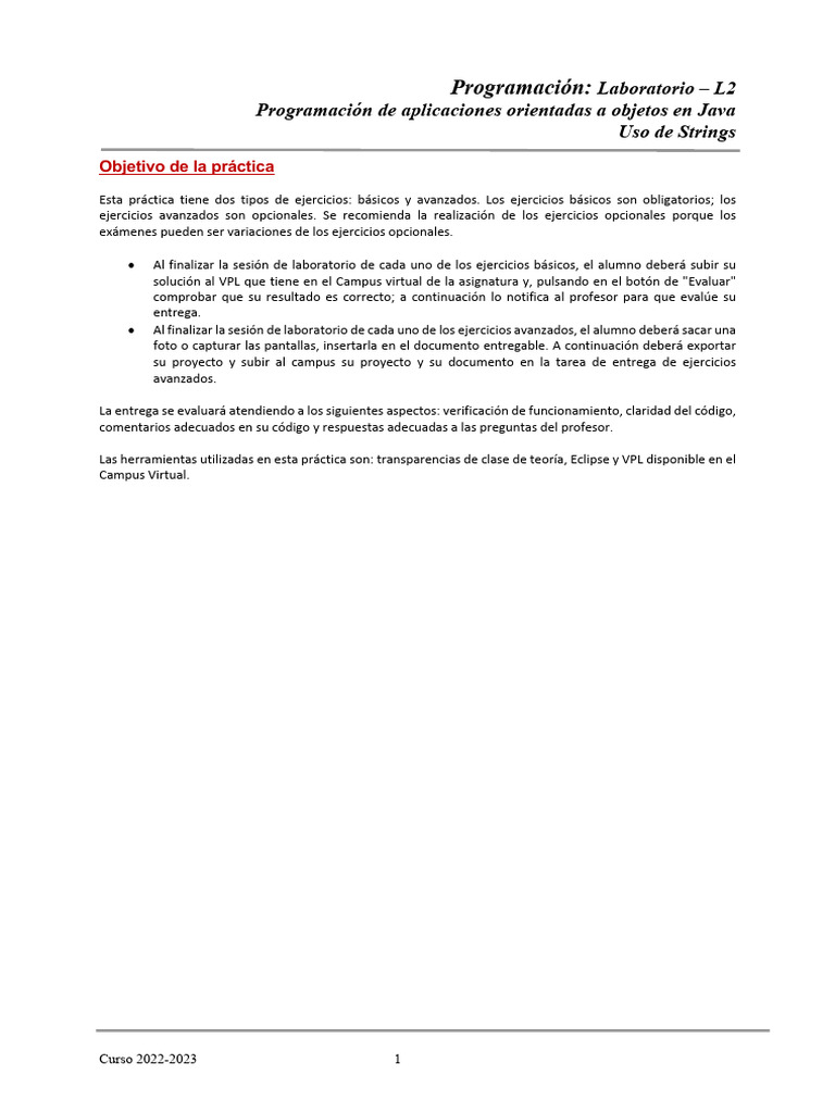 Programación:: Laboratorio - L2 Programación de Aplicaciones Orientadas A Objetos en Java Uso de ...