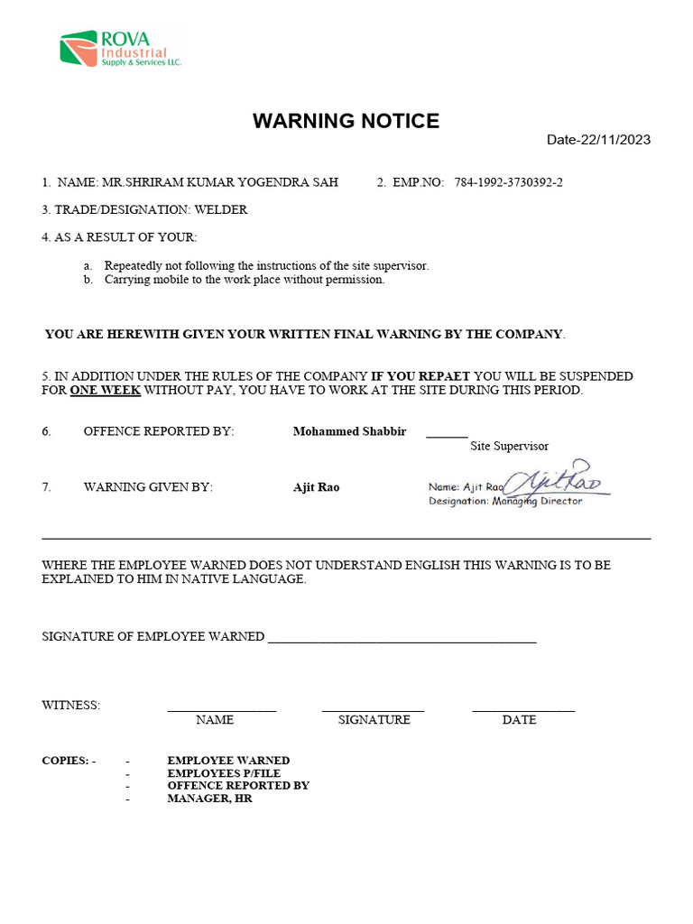 Warning Letter | PDF