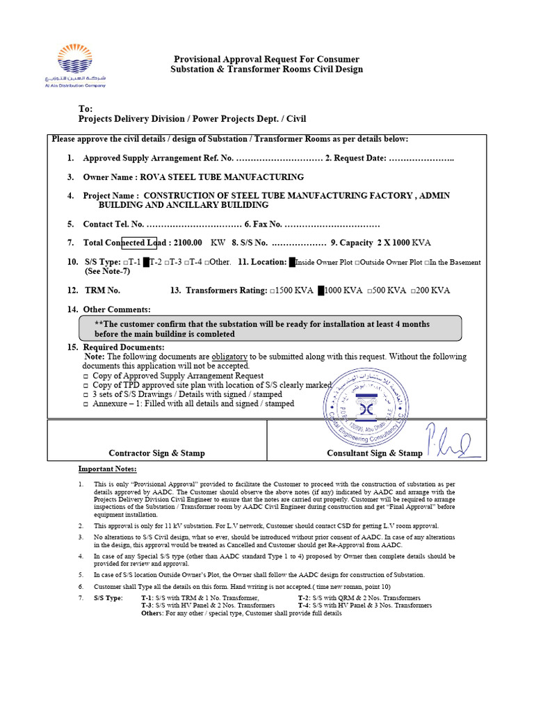 Substation Transformer Room Civil Design Approval | PDF | Electrical ...