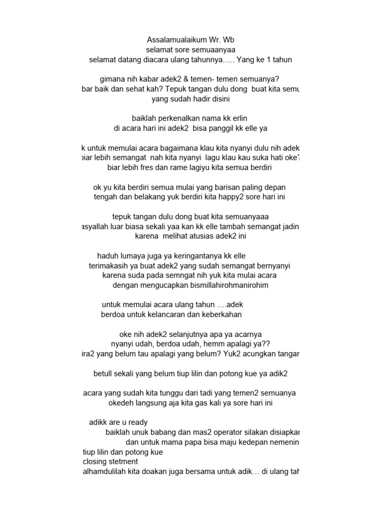 Teks MC Ultah Anak2 | PDF