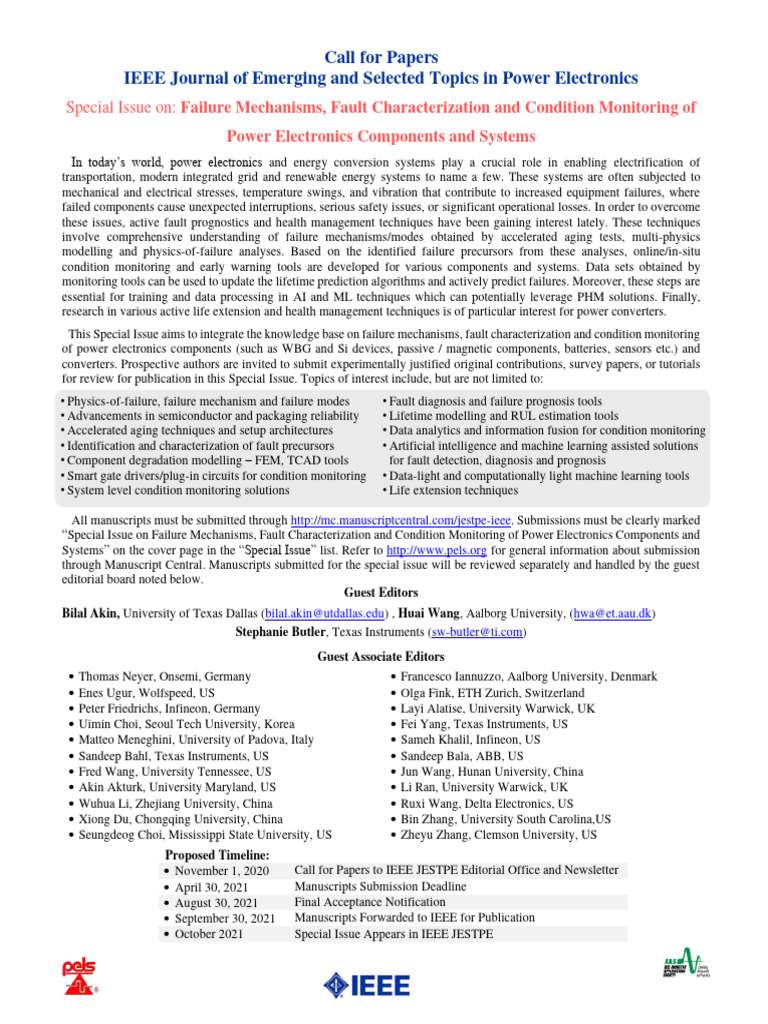 Special Issue On Failure Mechanisms Fault Characterization and Condition Monitoring of Power ...