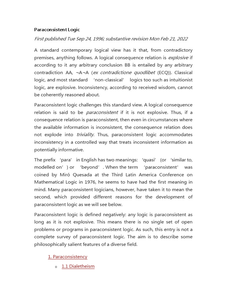 Paraconsistent Logic Pdf Vagueness Logic