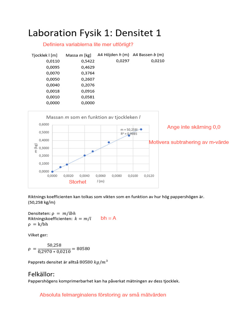 Laboration Fysik 1 Densitet | PDF