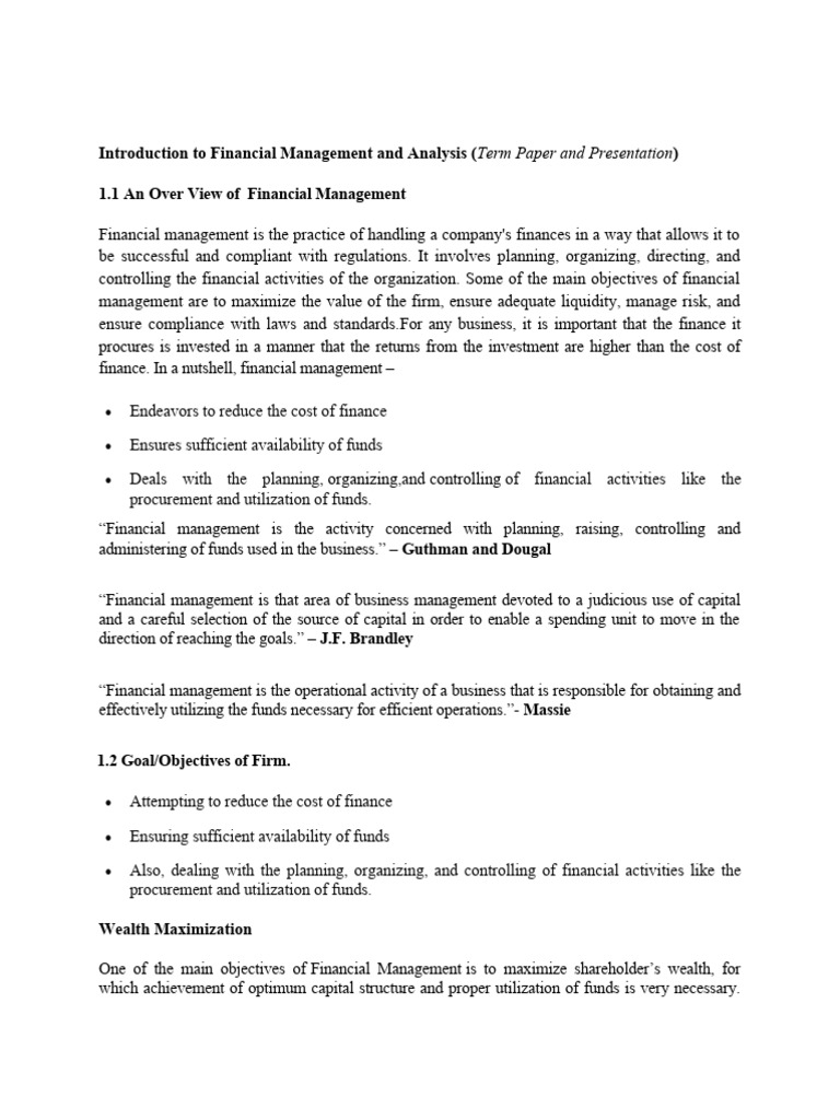 Financial Management Review | PDF | Market Liquidity | Working Capital