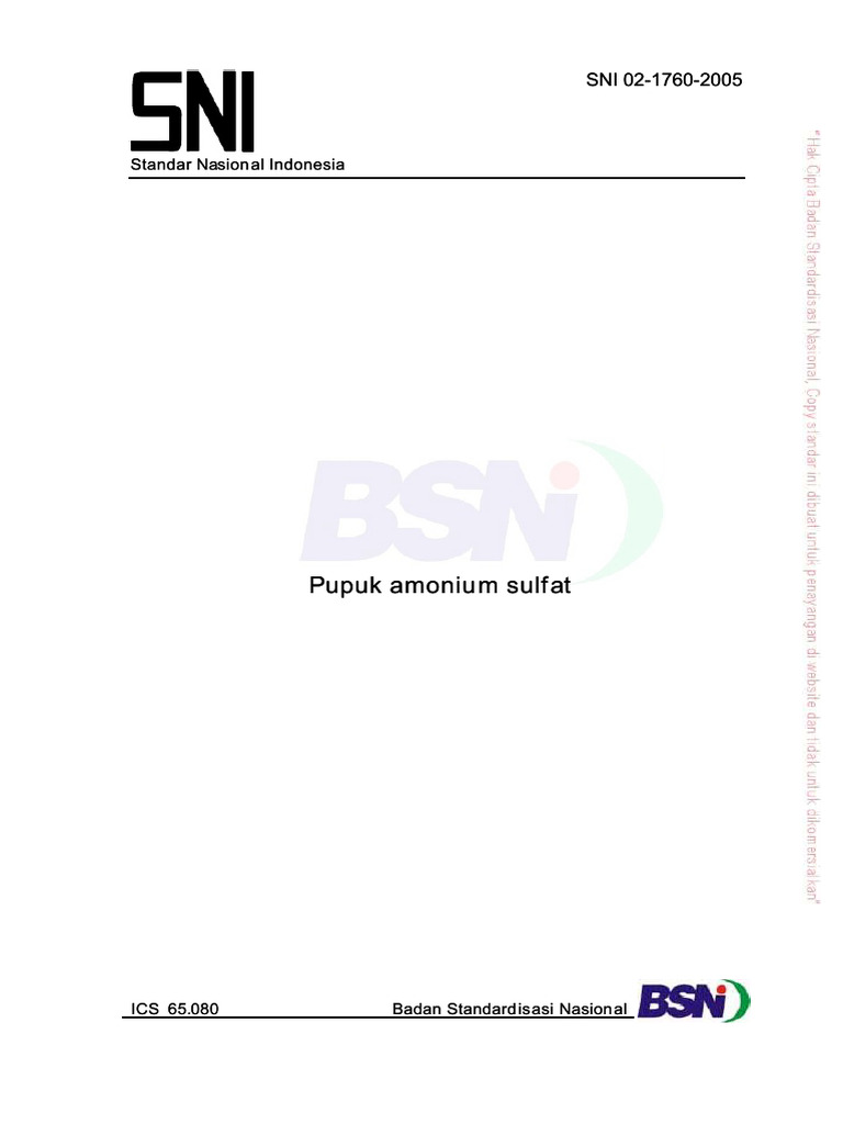 Standar SNI Pupuk Amonium Sulfat | PDF | Memasak, Makanan, & Anggur ...