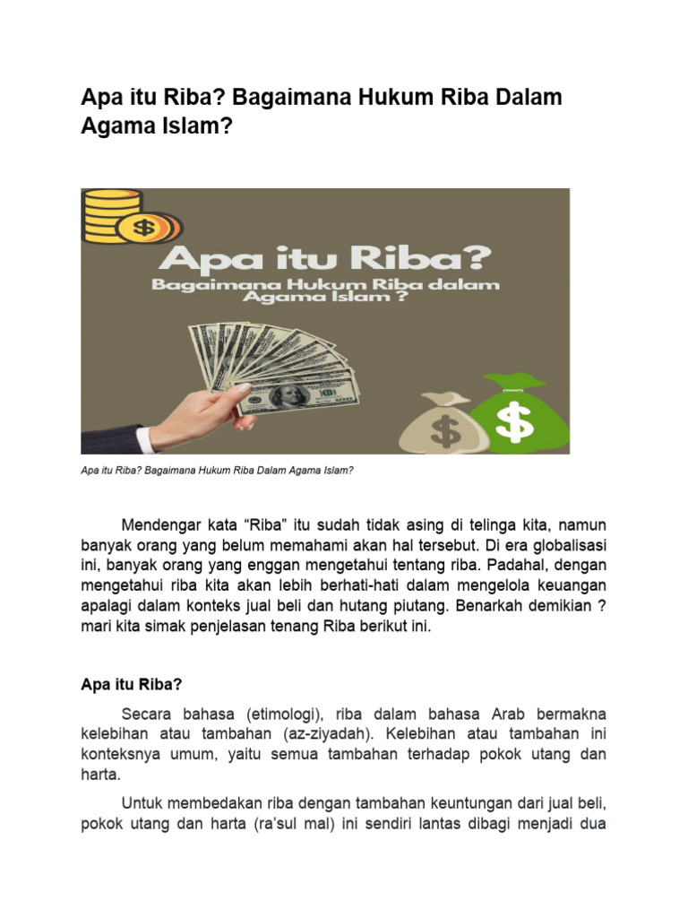 Artikel-Apa Itu Riba Bagaimana Hukum Riba Dalam Agama Islam-Yesha ...