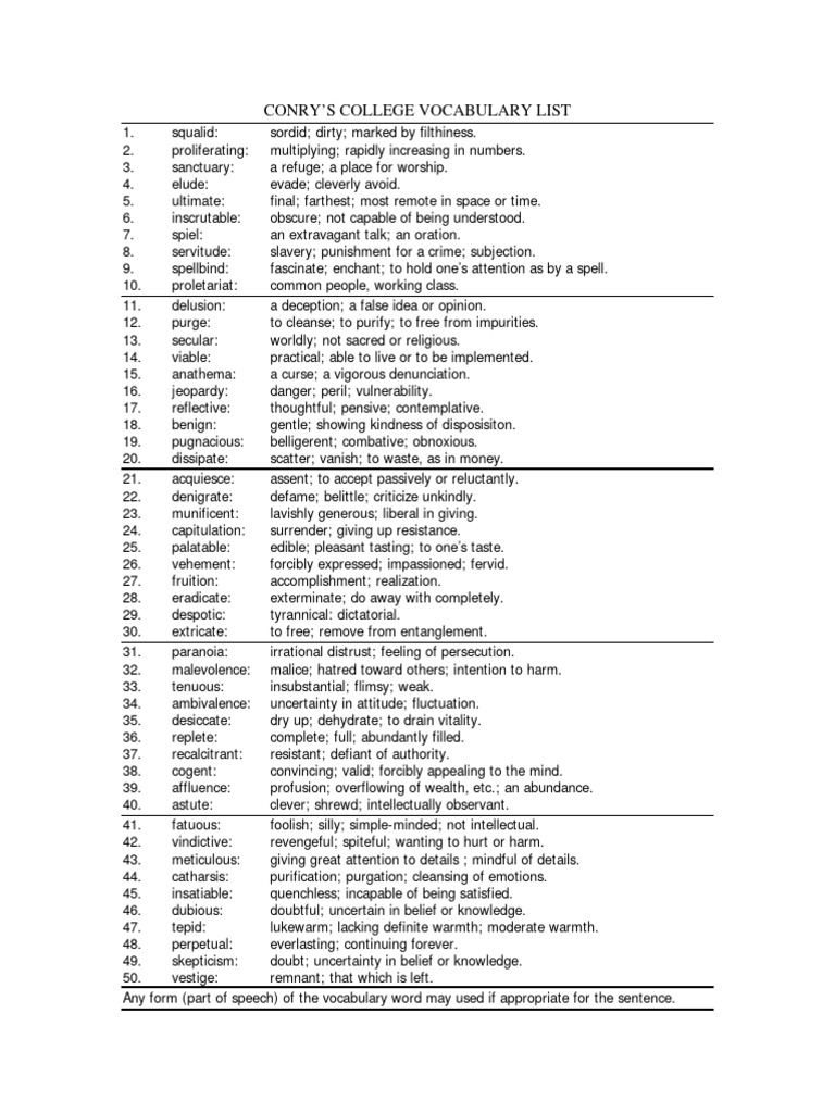 Eng - Vocabulary List | Download Free PDF | Cognitive Science | Cognition
