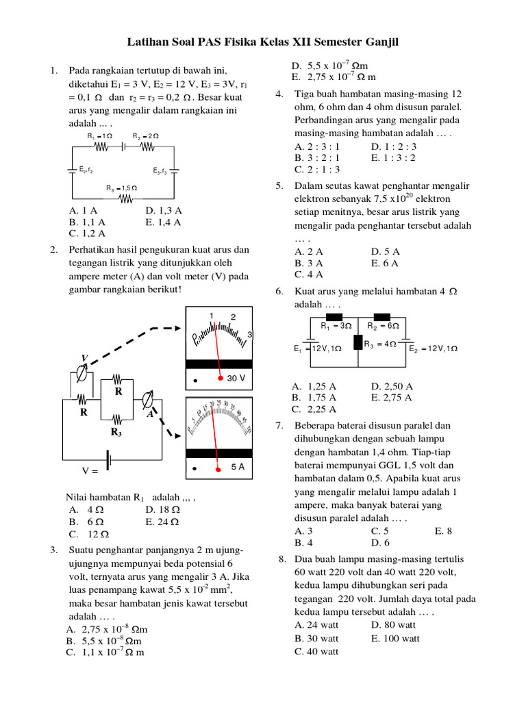 Soal Latihan UAS Fisika Klas 12 Ganjil - 2020 | PDF