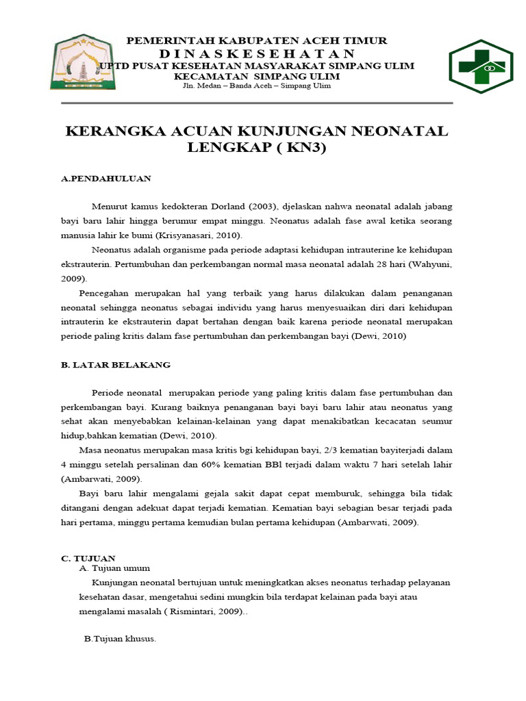 Kerangka Acuan Neonatal Lengkap Kn3 Beres | PDF