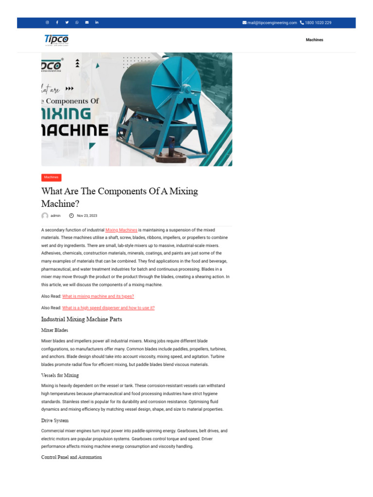 Components of Industrial Mixing Machines | PDF | Automation | Chemical ...
