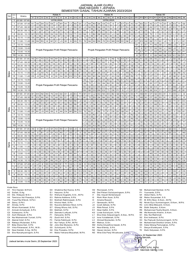 Jadwal Ajar Guru Semester Gasal TA 2023-2024 Rev2b | PDF