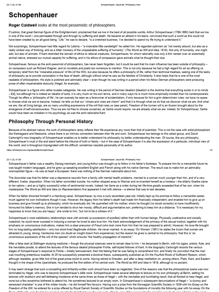 Schopenhauer - Issue 86 - Philosophy Now | PDF | Arthur Schopenhauer ... Schopenhauer - Issue 86 - Philosophy Now | PDF | Arthur Schopenhauer ...