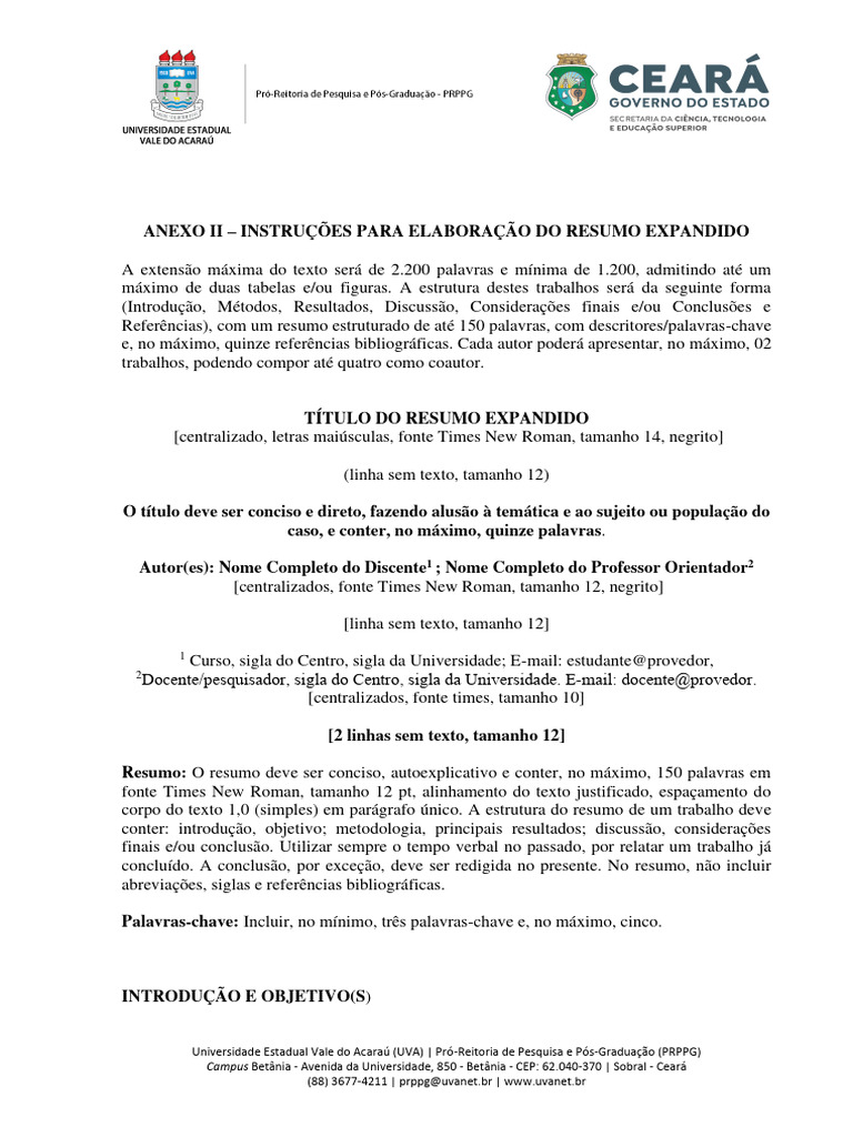 Modelo de Resumo Expandido | PDF | Abstract (resumo) | Metodologia