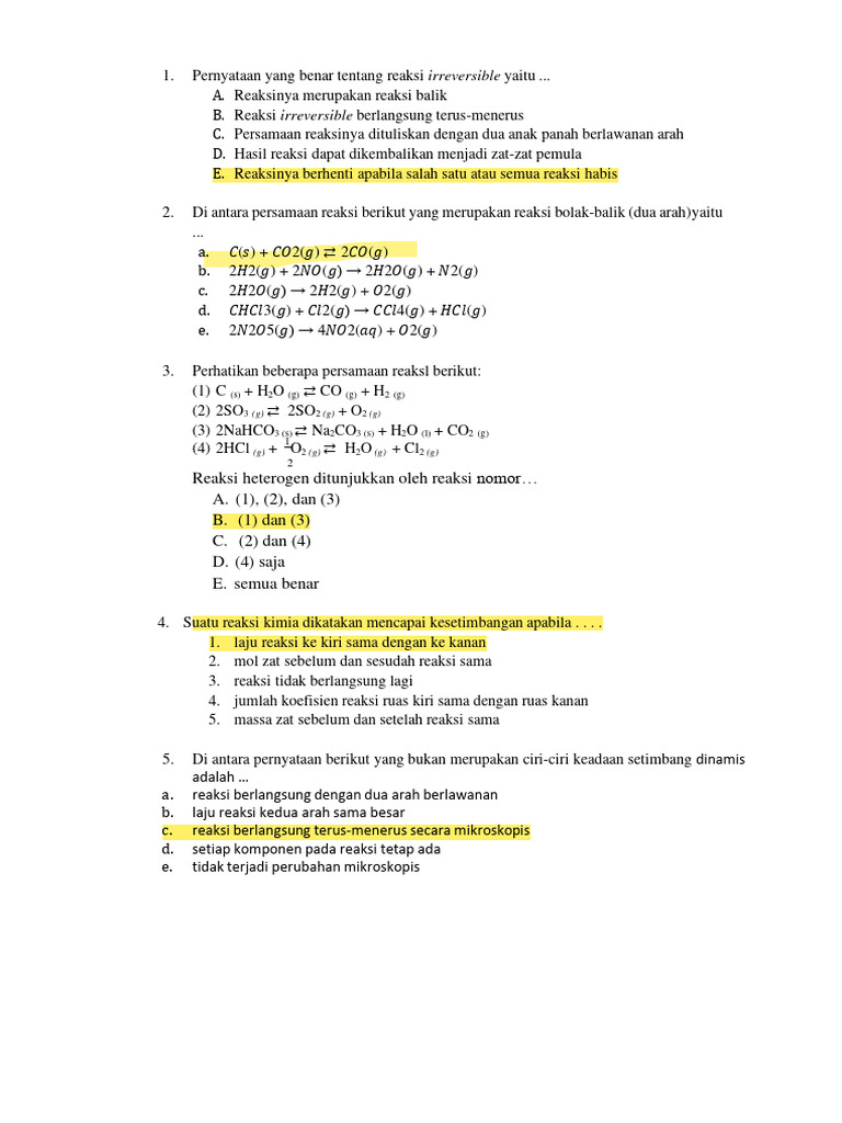 Latihan - Soal - Kesetimbangan - Kimia - Kelas - XI - Ganjil Dan Jawaban | PDF