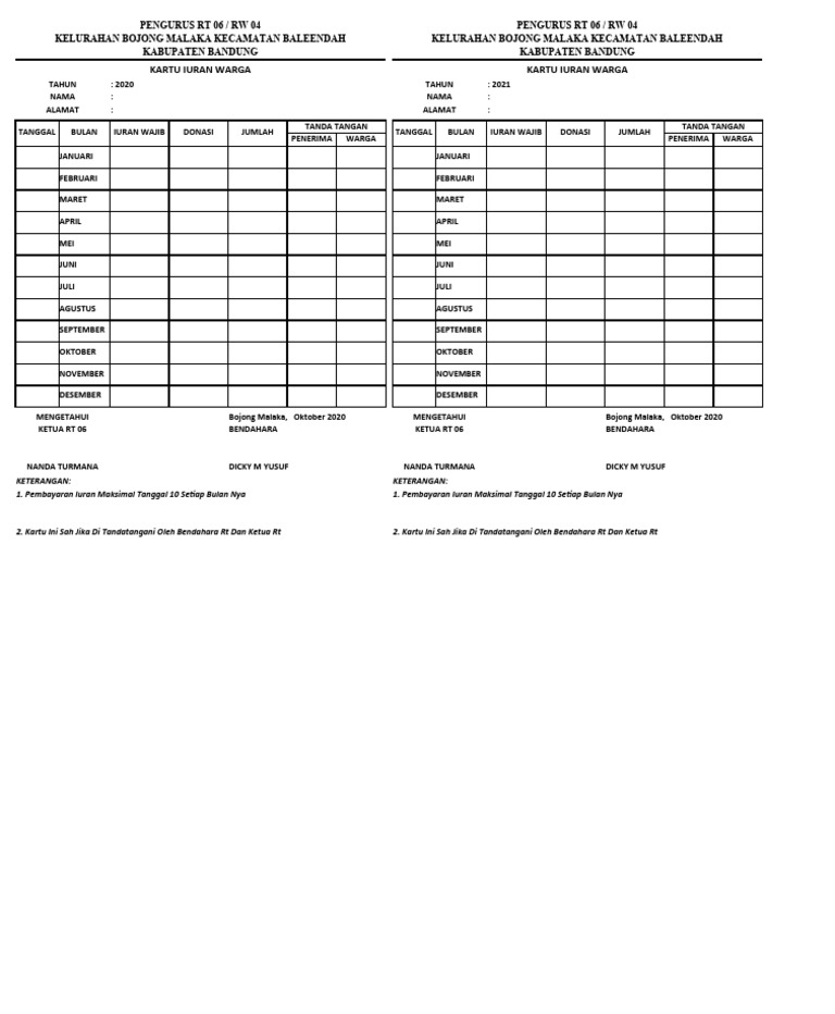 Form Iuran Warga | PDF