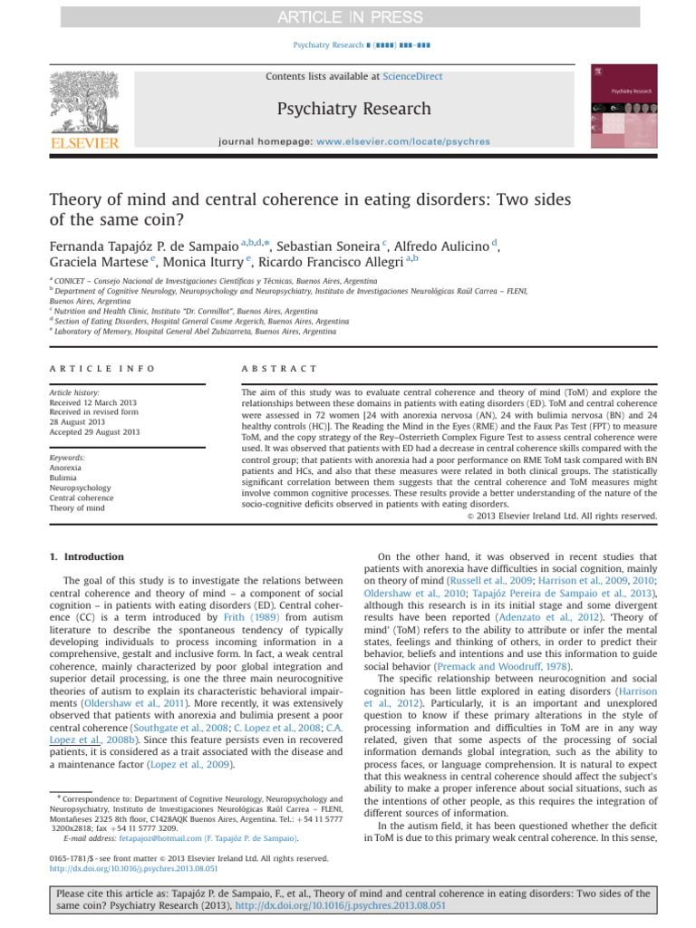 Tapajoz 2013 TOM and Central Coherence in Eating Disorders - Two Sides ...