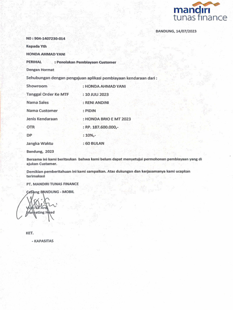 Surat Reject Hay | PDF