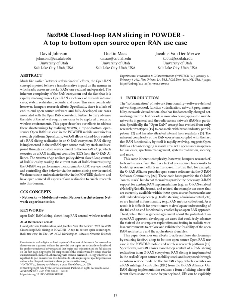 Closed-Loop RAN Slicing in POWDER - A Top-To-Bottom Open-Source open-RAN Use Case | PDF | Thread ...