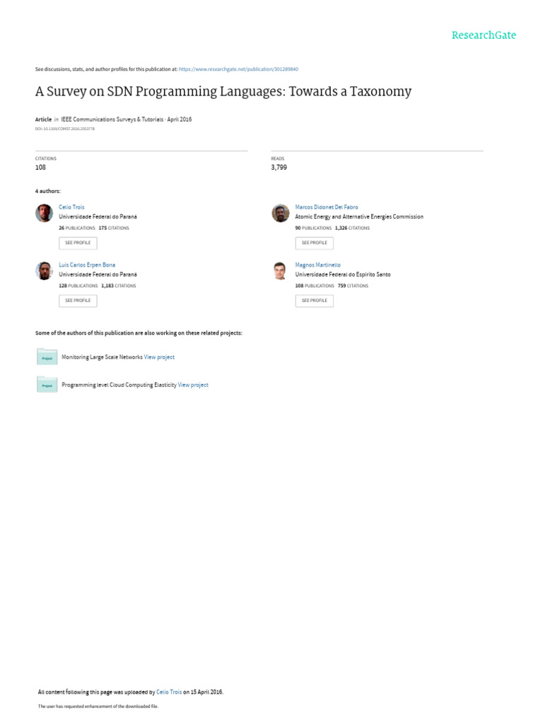 A Survey On SDN Programming Languages Towards A Taxonomy Bare - Conf - Finalv | PDF | Computer ...
