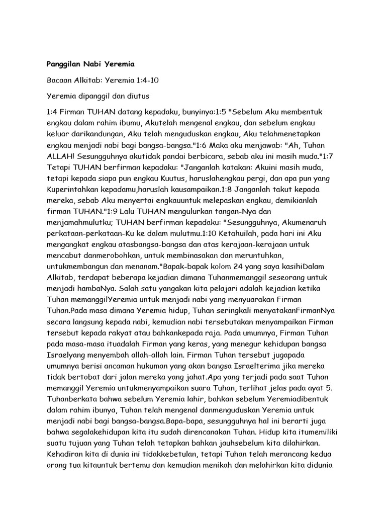 Panggilan dan Pengutusan Nabi Yeremia | PDF