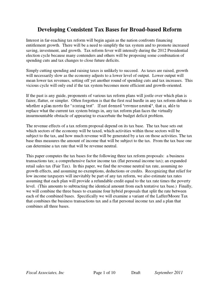 Developing Consistent Tax Bases For Broad-Based Reform: Fiscal ...