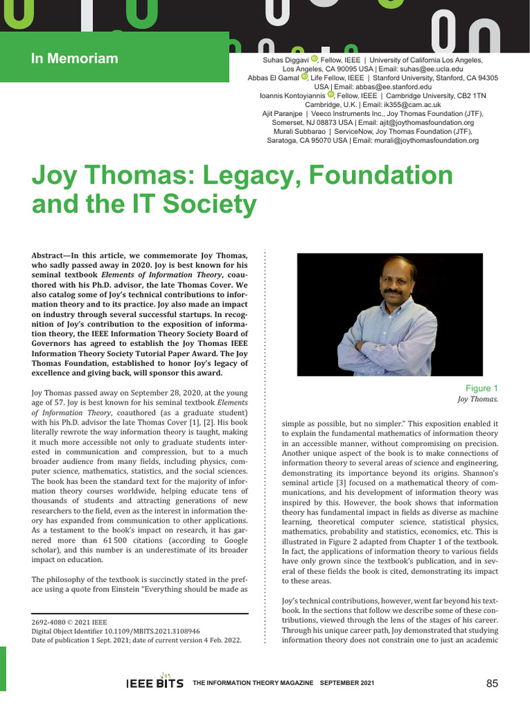 Diggavi Et Al (2021) - Joy Thomas - Legacy, Foundation and The IT ...