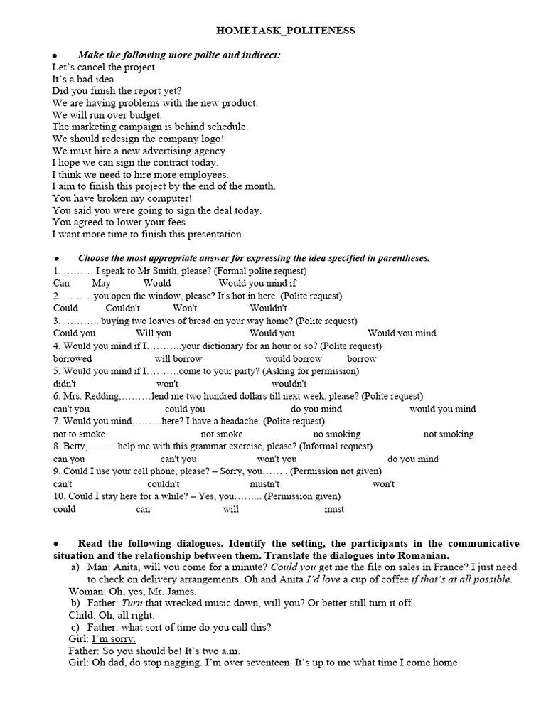 Polite Request Exercises and Guidelines | PDF | Language Arts & Discipline