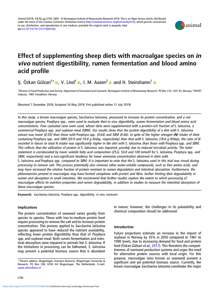 Macroalgae in Sheep Diets: Digestibility Study | PDF | Seaweed | Chemistry