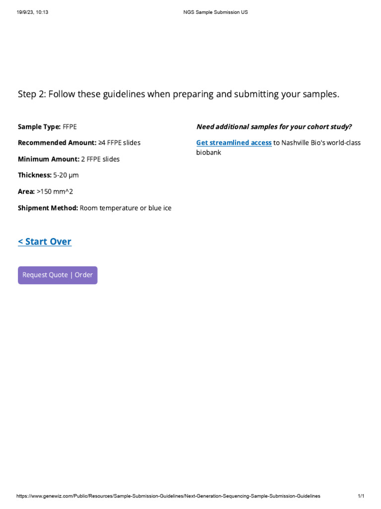 Next Generation Sequencing Sample Submission Guidelines - Resources - GENEWIZ | PDF