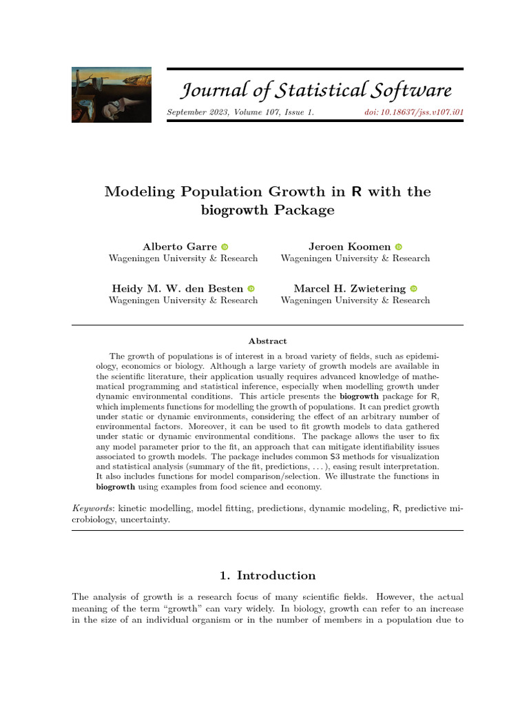 Journal of Statistical Software: Modeling Population Growth in R With The | PDF | Probability ...
