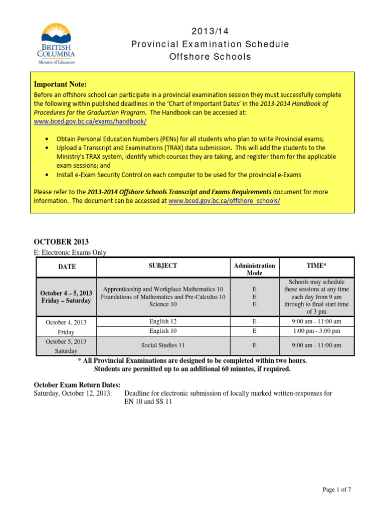1314offshore Exam Schedule | PDF | Science
