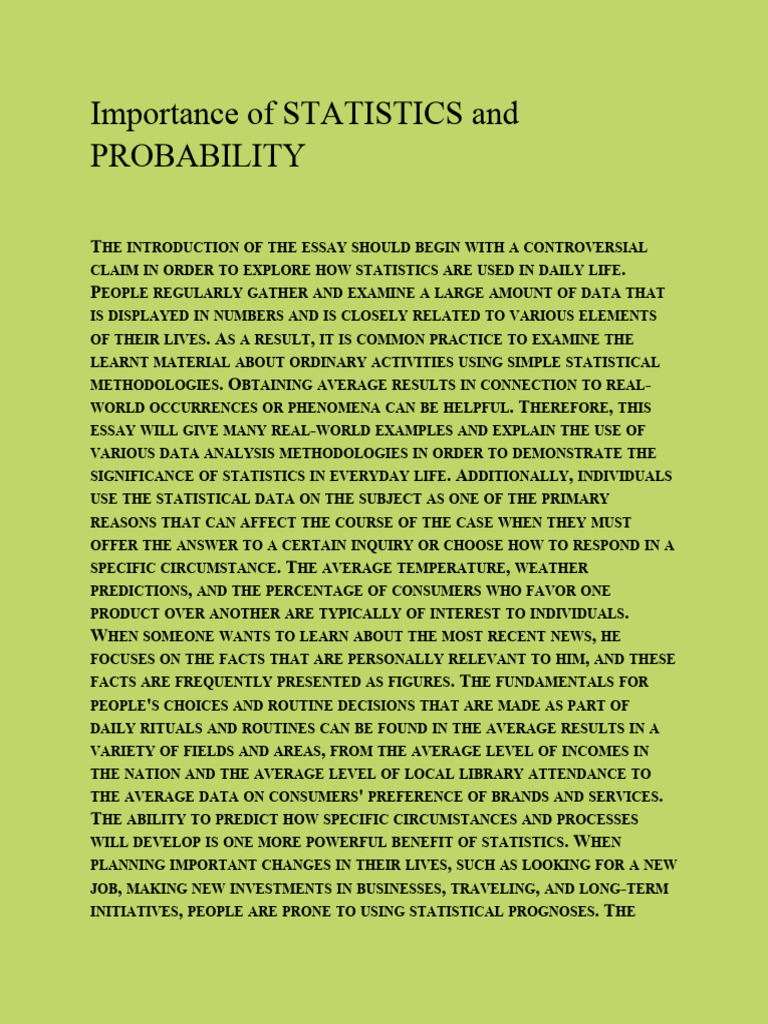 Importance of STATISTICS and PROBABILITY | PDF | Statistics | Methodology