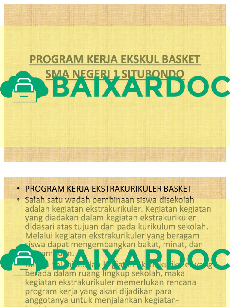 Program Kerja Ekskul Basket Sma Negeri 1 Situbondopptx | PDF | Bisnis | Seni