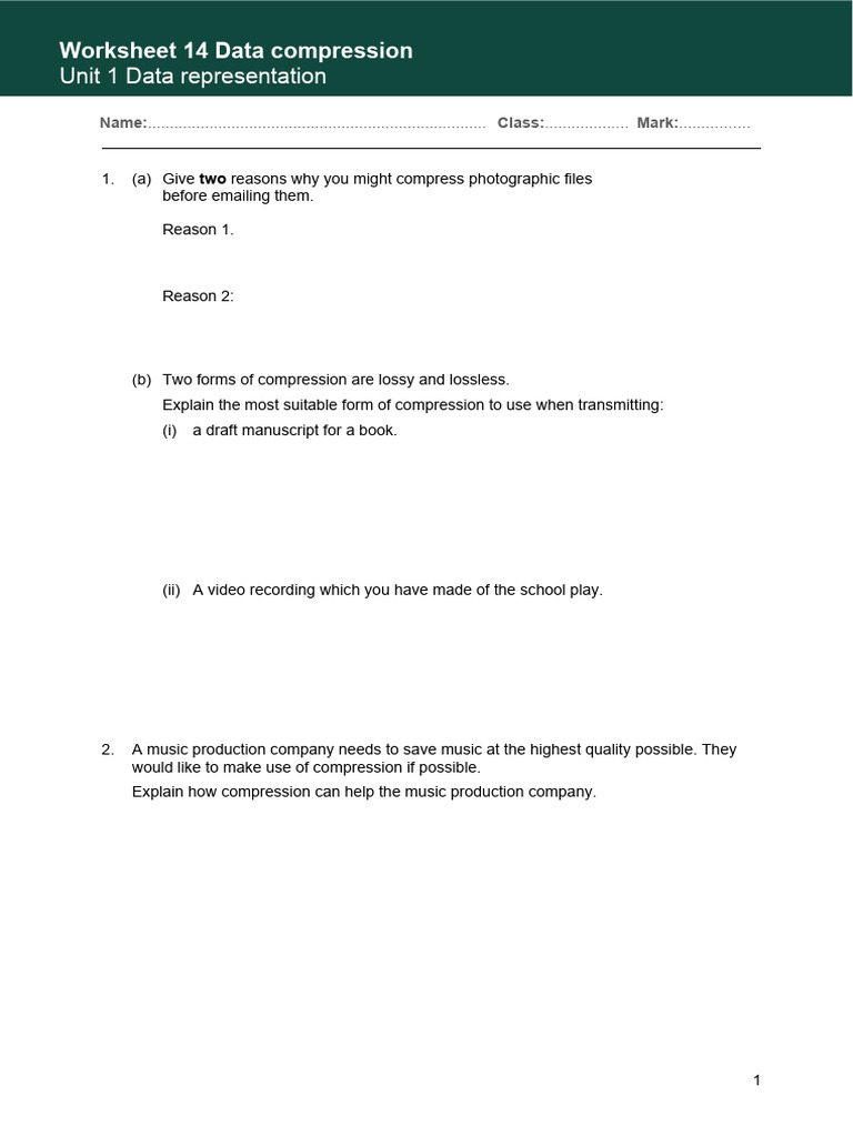 Unit 1 Data Representation | PDF