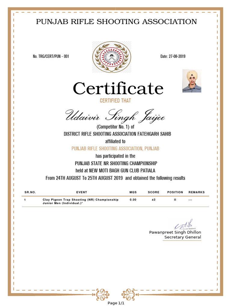 Achievements +Certificate+and+Medals | PDF | Self Defense | Firearms