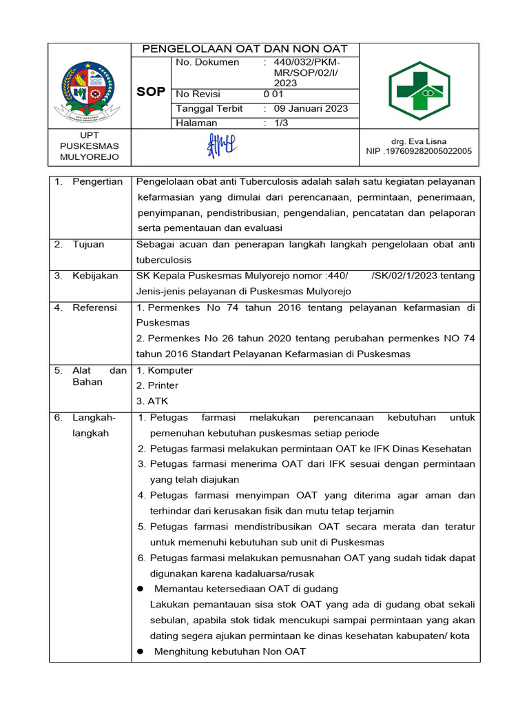 Sop Pengelolaan Oat Dan Non Oat | PDF