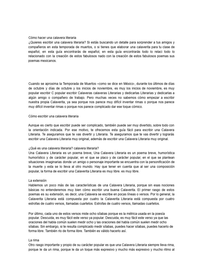 PDF Como Hacer Una Calavera Literaria - Compress | PDF | Metro (poesía) | Rima