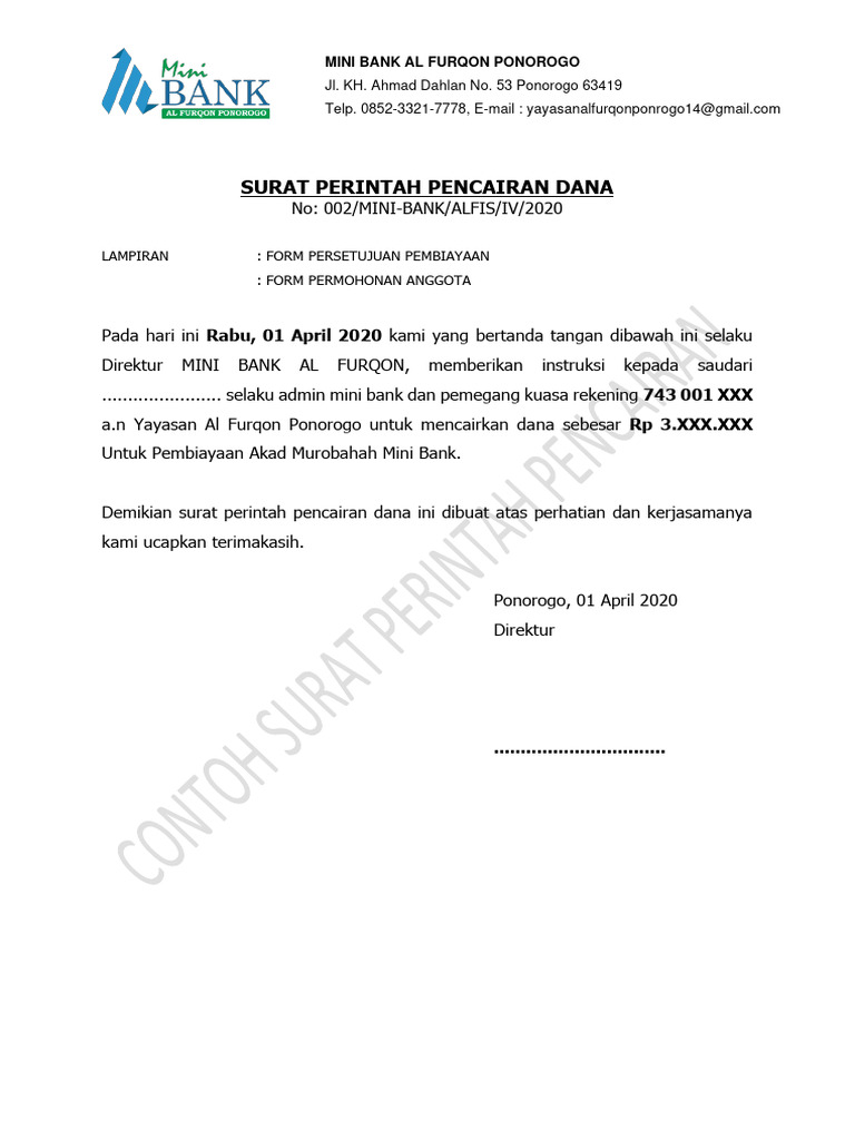 Contoh Surat Perintah Pencairan Dana | PDF