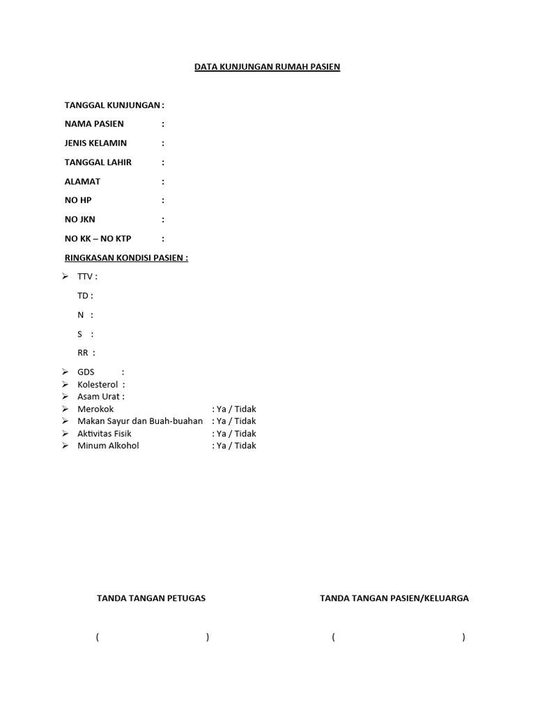 Form Data Kunjungan Rumah Pasien | PDF