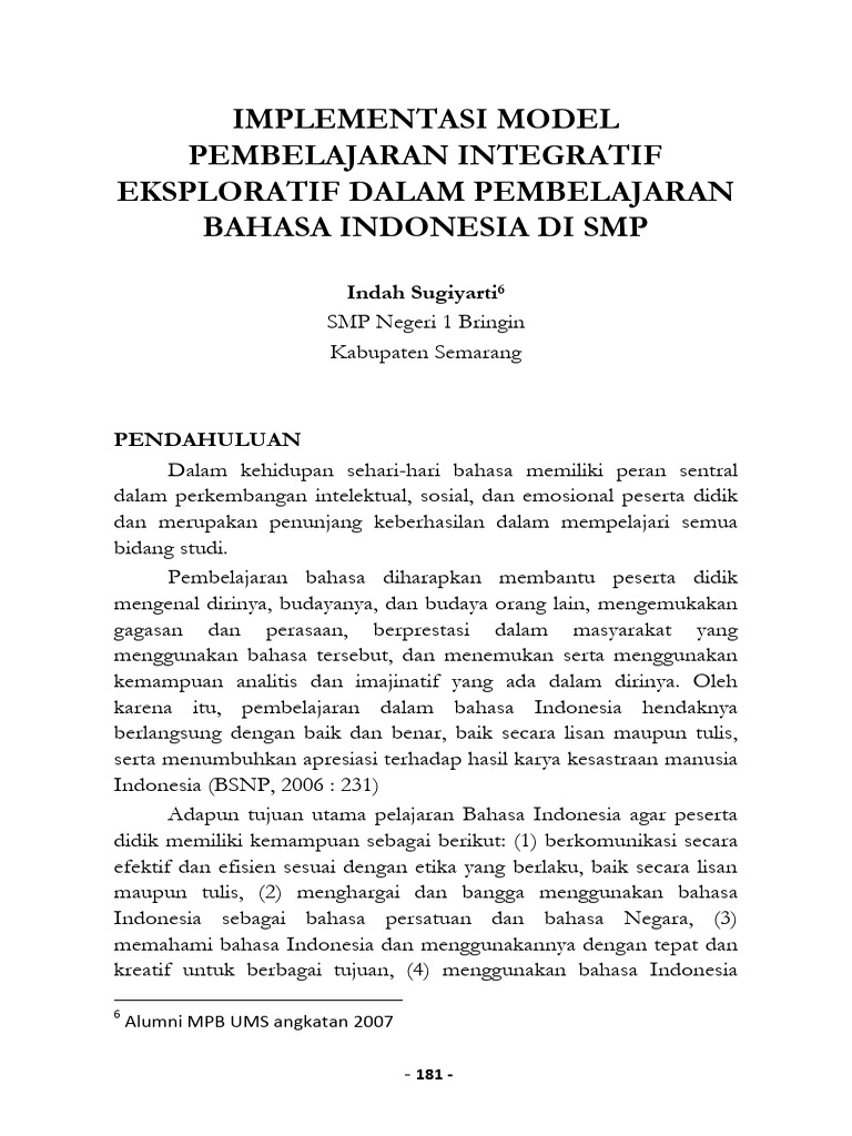 10 Implementasi Model Pembelajaran Integratif Eksploratif Dalam ...