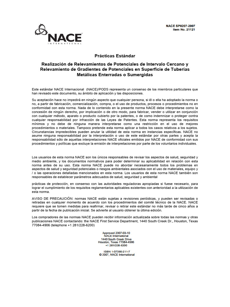 NACE SP 0207-2007 Realización de Relev. de Potenciales de Intervalo ...
