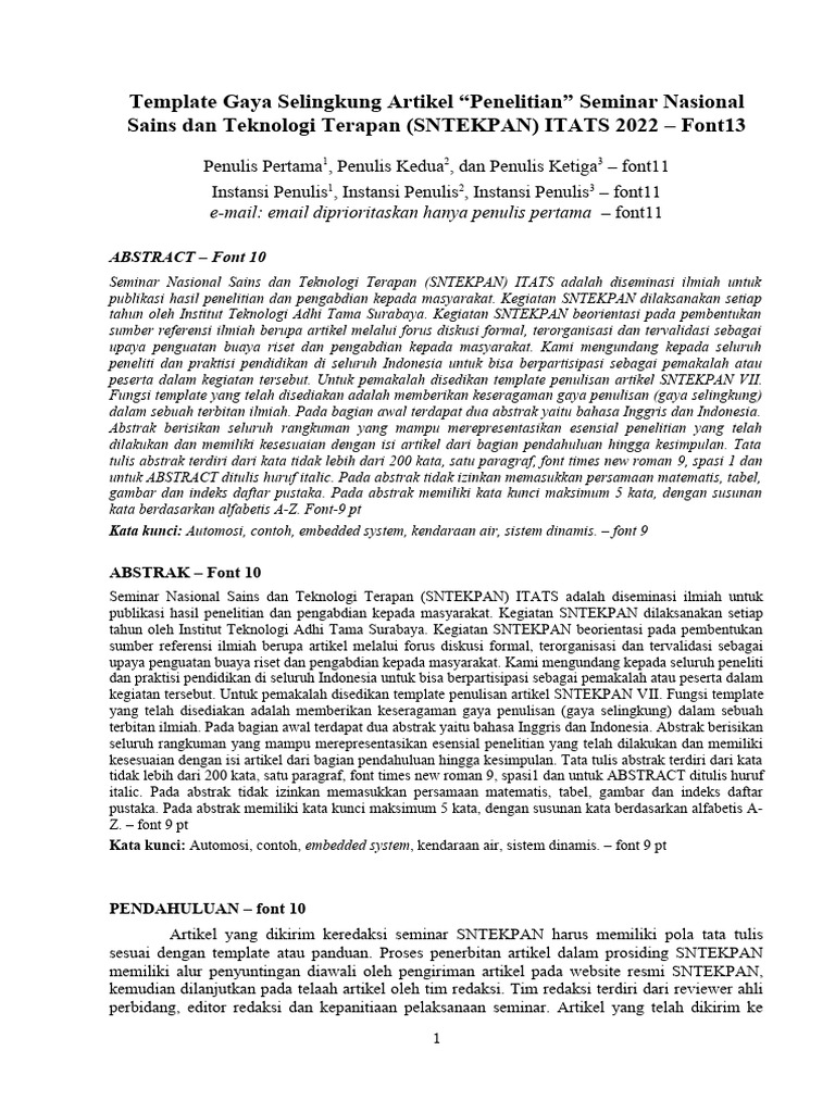Template Penulisan Artikel SNTEKPAN 2022 | PDF