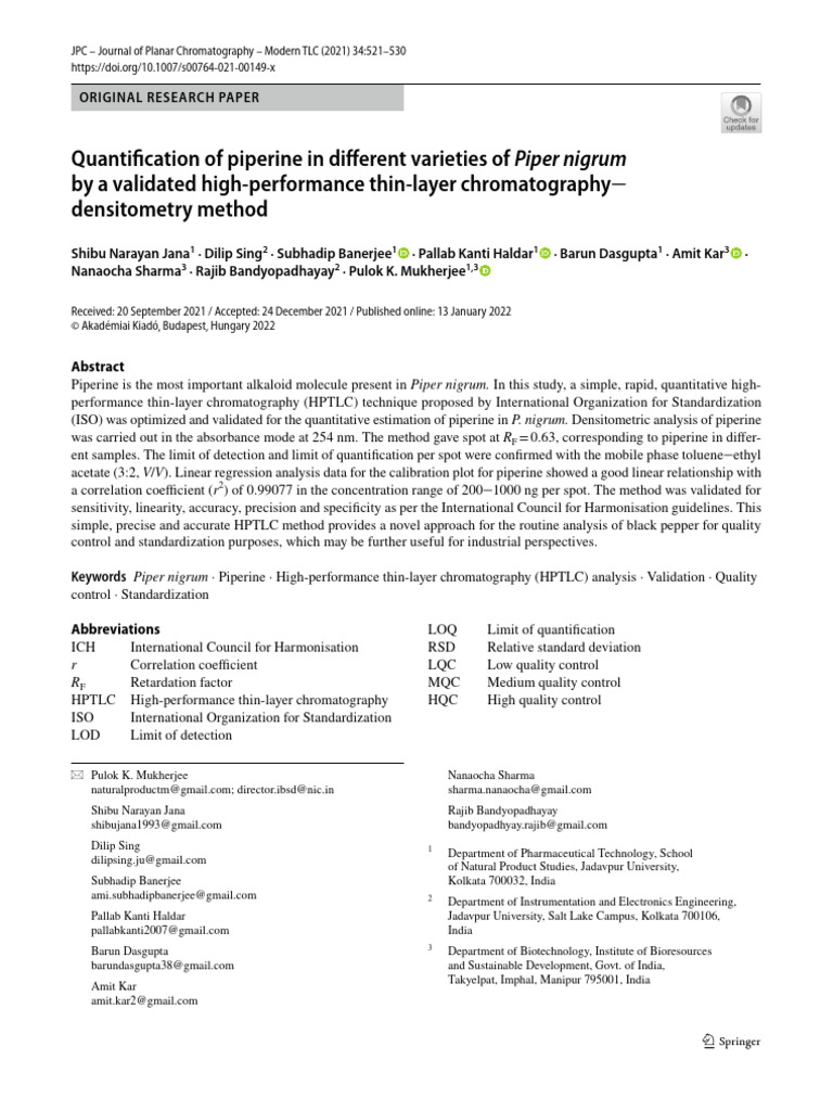 Quantification of Piperine in Different Varieties of Piper Nigrum by A Validated High ...