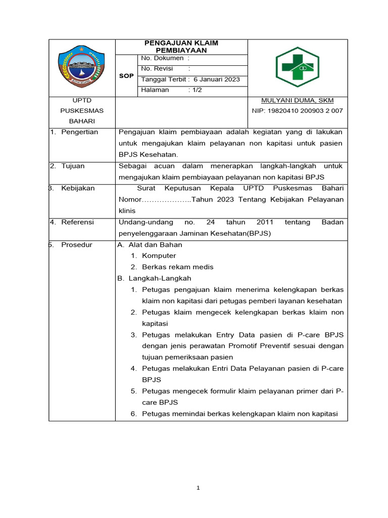 Prosedur Pengajuan Klaim BPJS Kesehatan | PDF