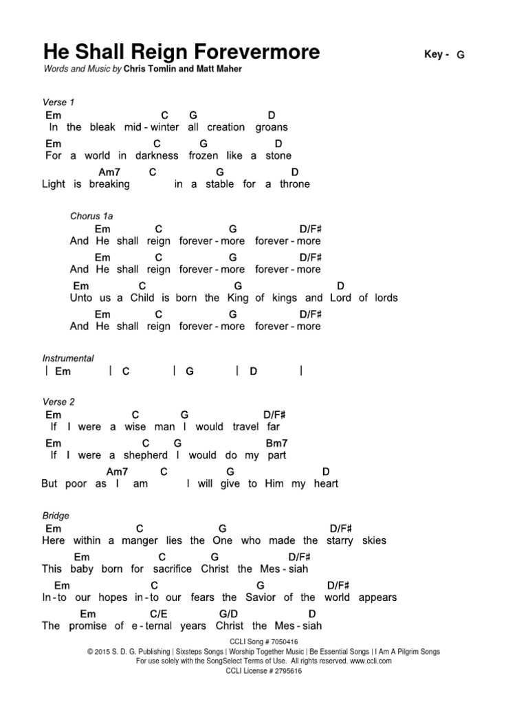 He Shall Reign Forevermore - in G Chords | PDF