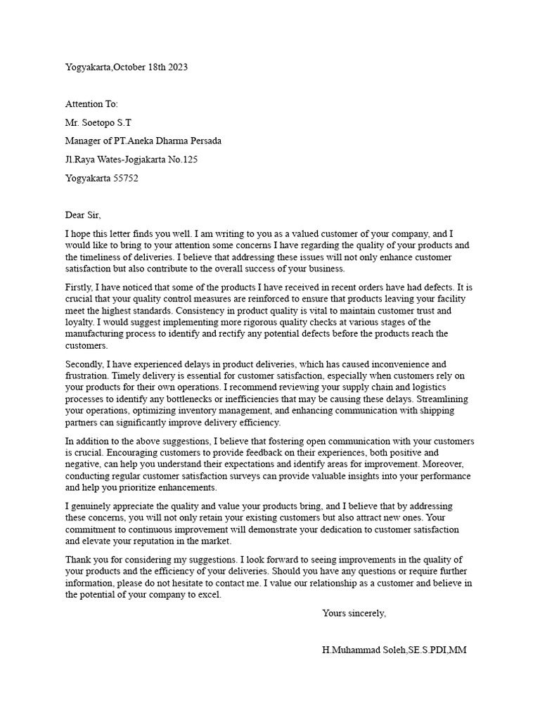 Tugas Writing Suggestion Letter | PDF | Customer Satisfaction | Customer