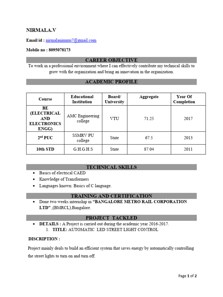Nirmala Resume | PDF