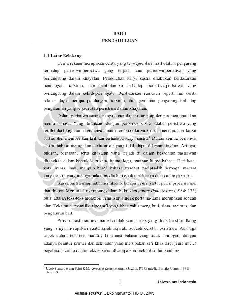 Bab 1 Pendahuluan: Analisis Struktur..., Eko Maryanto, FIB UI, 2009 | PDF