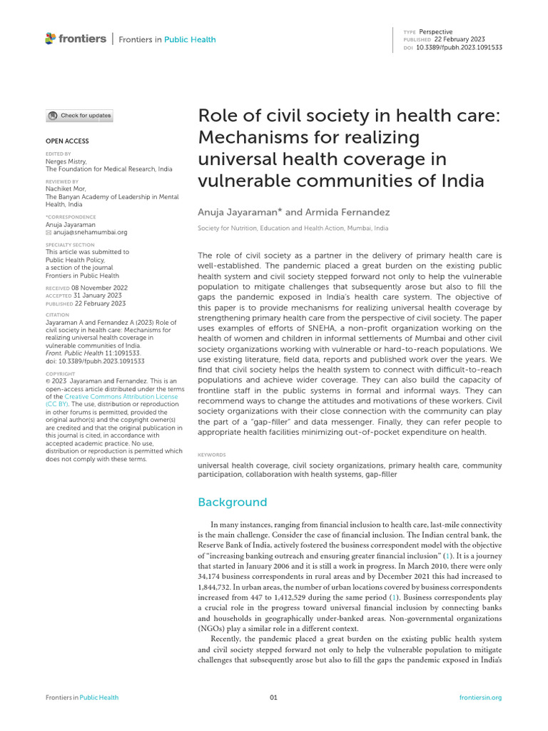 Role of Civil Society in Health Care | PDF | Health Care | Health System