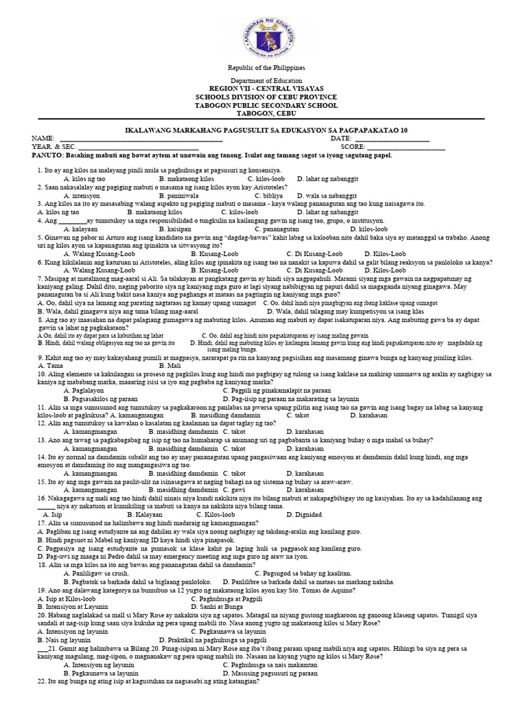 Esp-10 2nd Periodical Test 2023 Edited | PDF